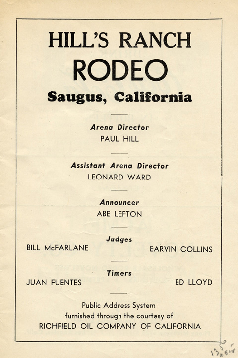 SCVHistory.com AL1937b | Saugus | Hill's Ranch Rodeo Program 4-25-1937