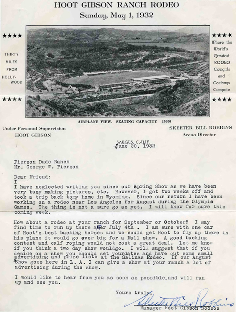 SCVHistory.com AL3032 | Saugus | Hoot Gibson Ranch Rodeo Letter and ...