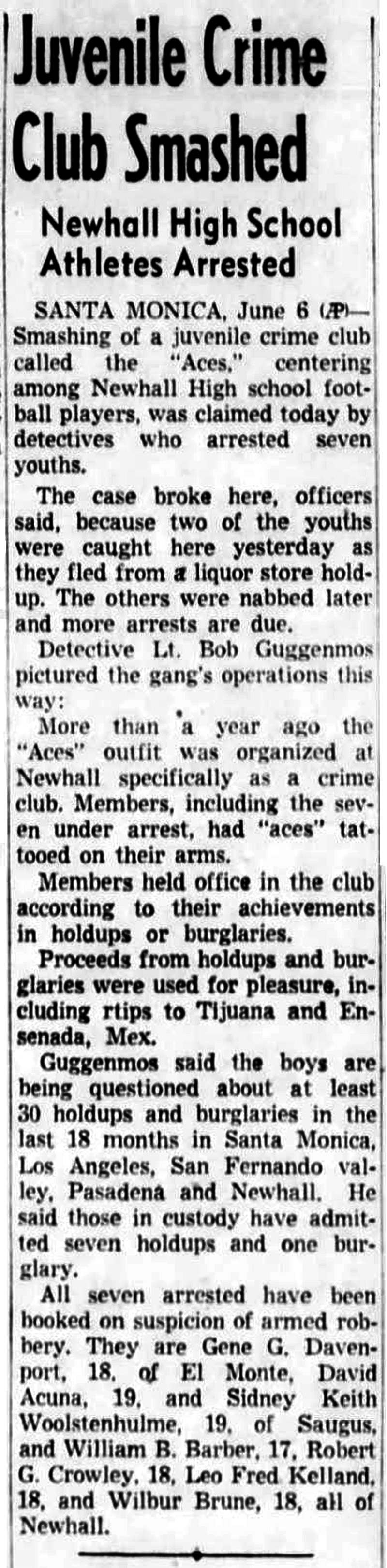 SCVHistory.com | Crime Blotter | Hart Football 'Aces' Gang Members ...