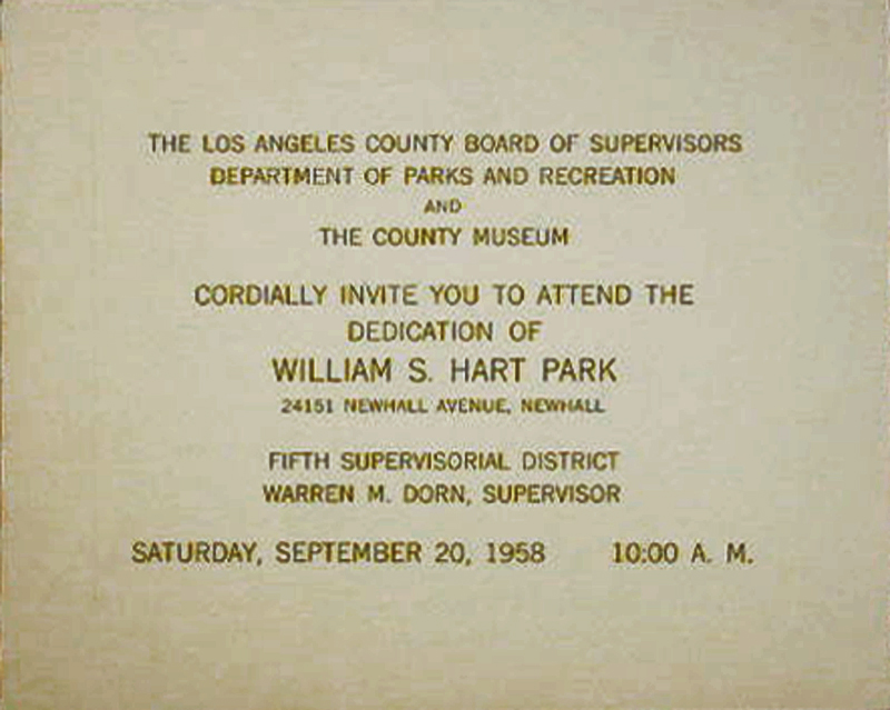 SCVHistory.com LW2616 | Hart Park | Invitation to Dedication 9-20-1958