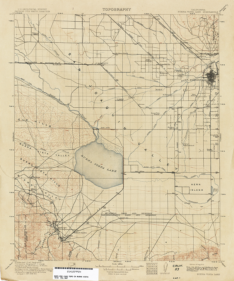SCVHistory.com LW2855 | Maps | USGS: Buena Vista Lake Quadrangle, 1912.