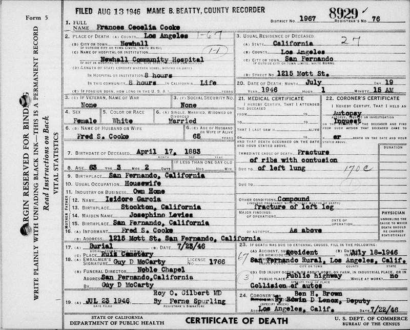 SCVHistory.com TLP4601 | Tataviam Culture | Chief Frances Cooke: Death ...